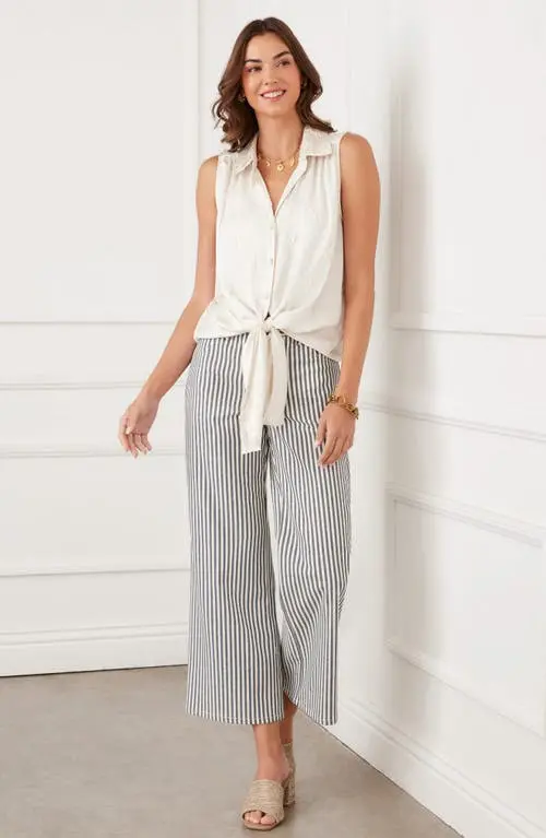 Karen Kane Sleeveless Tie Front Crushed Satin Top - Ecru