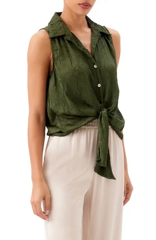 Karen Kane Sleeveless Tie Front Crushed Satin Top