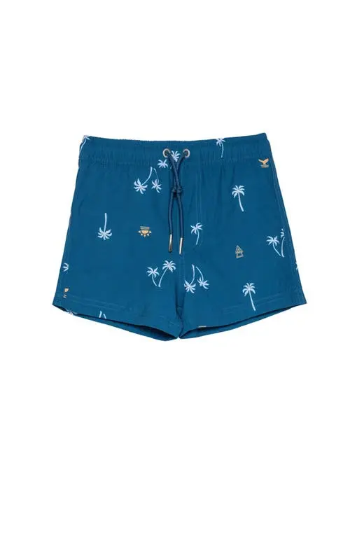 GOTTEX MENS Gottex Beach Bound Palm Tree Print 5" Inseam Swim Trunks - Multi-navy