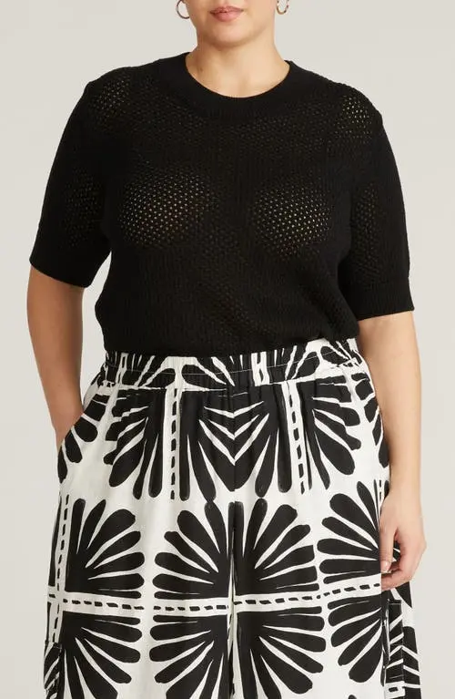 Universal Standard Rosie Cotton Pointelle Sweater - Black