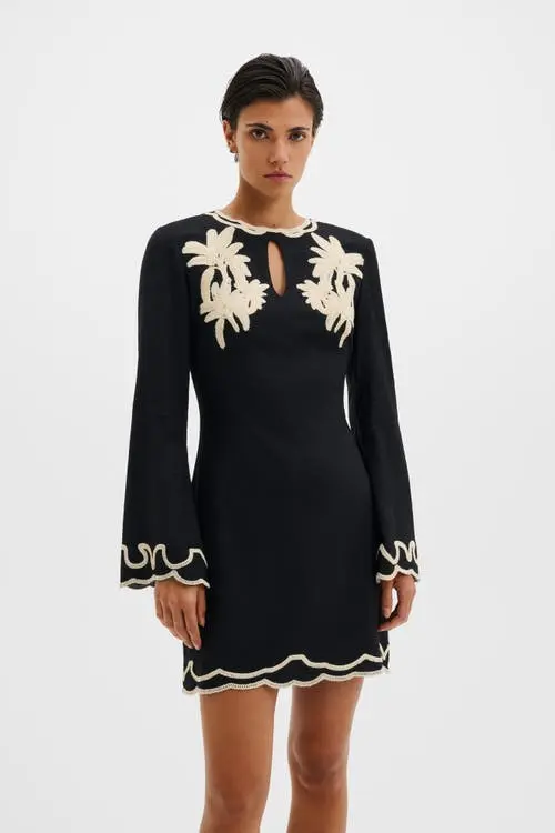 MALINA Henny Embroidered Mini Dress - Black