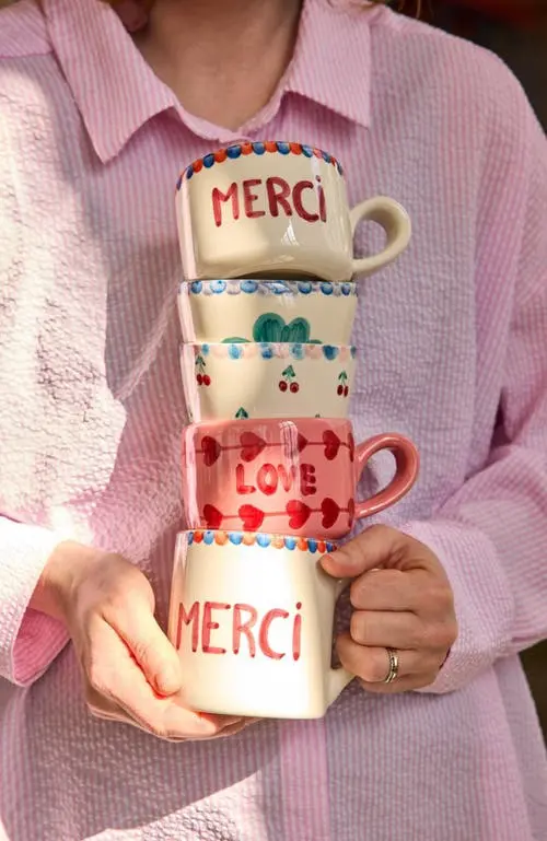 RICE BY RICE Ceramic Mug Hand Painted Merci