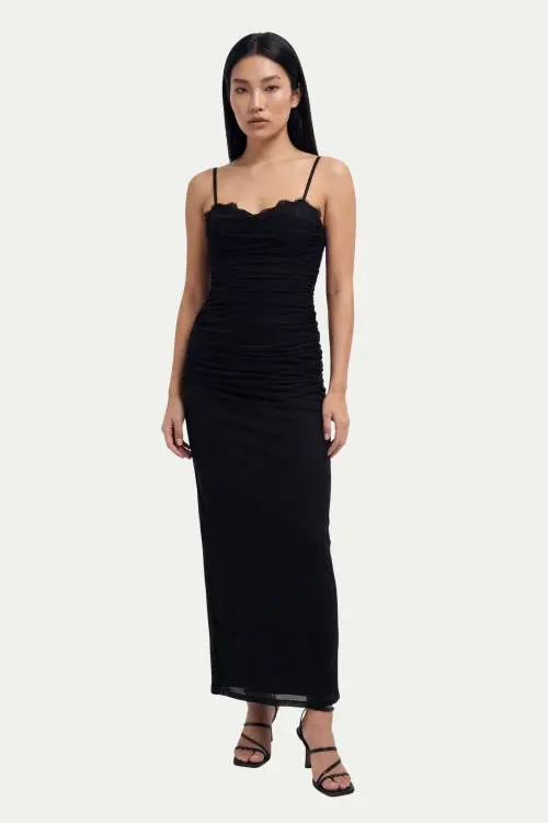 MISSPAP Premium Tulle Lace Trim Maxi Dress - Black