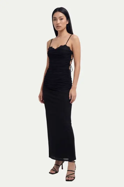 MISSPAP Premium Tulle Lace Trim Maxi Dress - Black