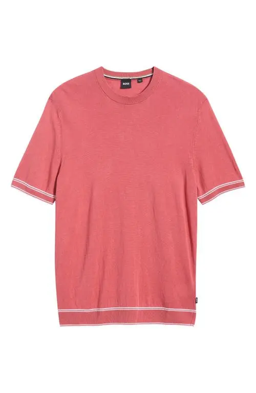 BOSS Norberto Linen Blend Short Sleeve Sweater - Medium Red