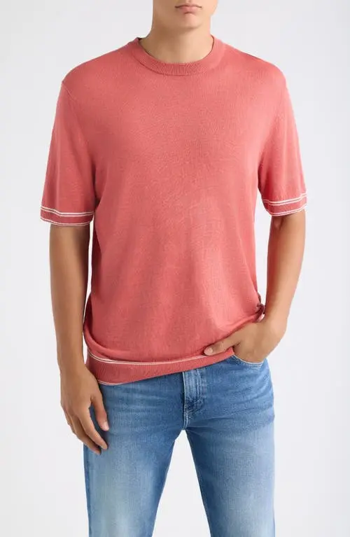 BOSS Norberto Linen Blend Short Sleeve Sweater - Medium Red