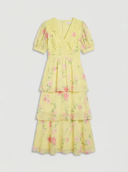 OASIS Floral Lace Tiered Midi Dress
