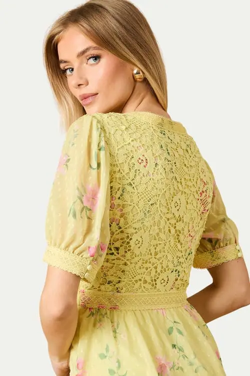 OASIS Floral Lace Tiered Midi Dress