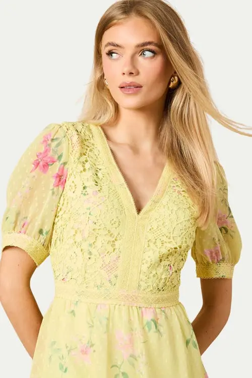 OASIS Floral Lace Tiered Midi Dress