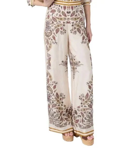 22535459 High-waist Wide-leg Trousers With Handkerchief Print - Yellow
