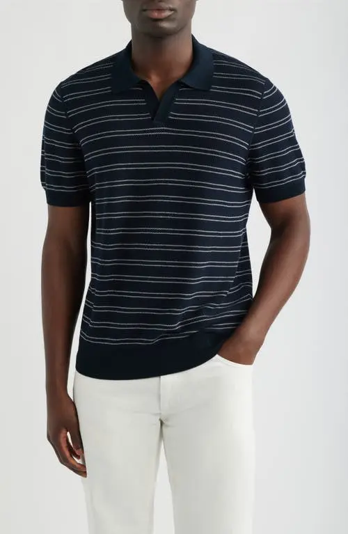 BOSS H-narciso Stripe Johnny Collar Polo - Dark Blue