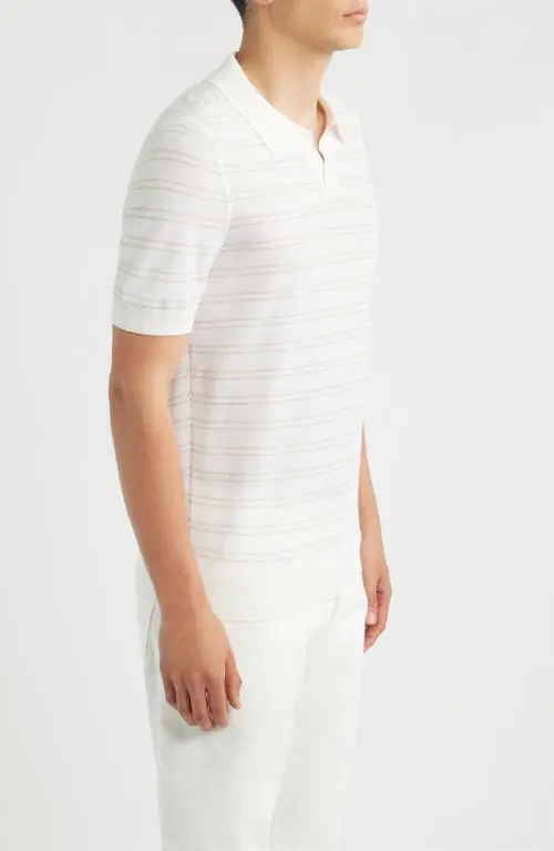 BOSS H-narciso Stripe Johnny Collar Polo - White