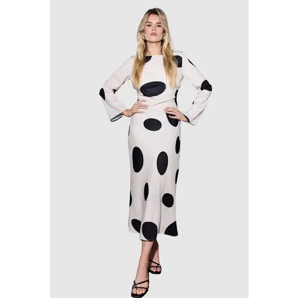 WAREHOUSE Polka Dot Scoop Back Maxi Dress - Ivory