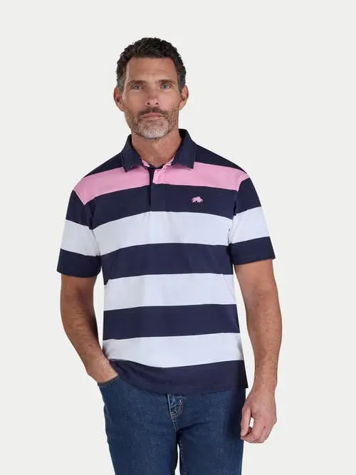 RAGING BULL Irregular Stripe Rugby T-shirt - Navy
