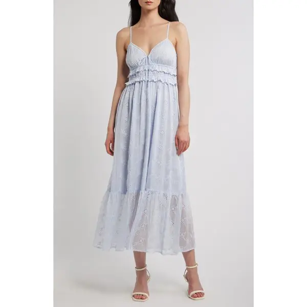 ALL IN FAVOR Ruffle Hem Eyelet Maxi Dress - Light Blue
