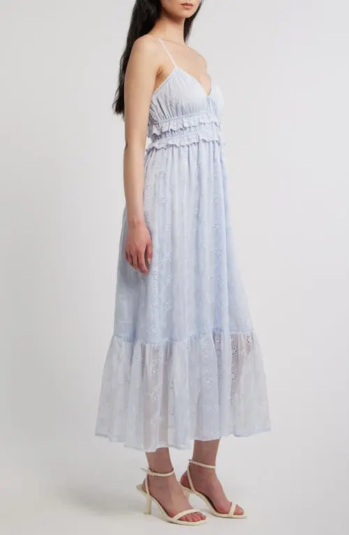ALL IN FAVOR Ruffle Hem Eyelet Maxi Dress - Light Blue