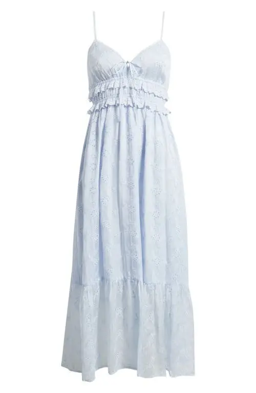 ALL IN FAVOR Ruffle Hem Eyelet Maxi Dress - Light Blue