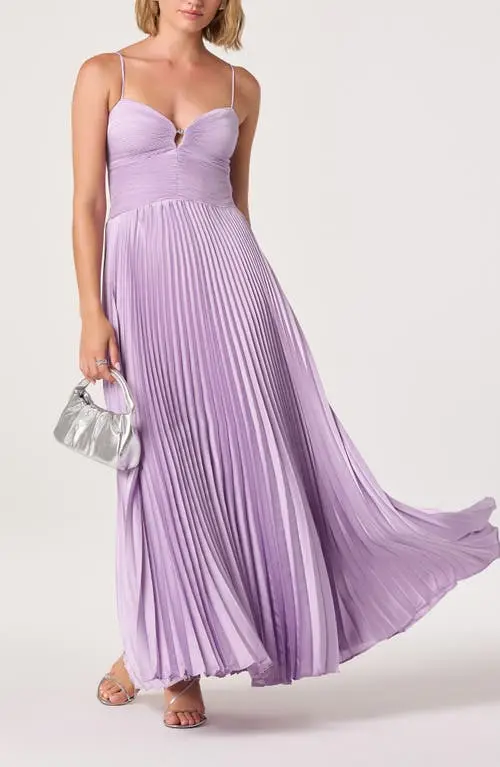 Astr The Label Alaia Pleated Evening Gown With Front Cutout - Lilac