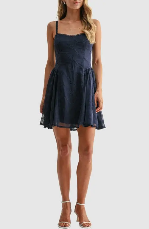ALL IN FAVOR Eyelet Lace Fit & Flare Mini Dress - Navy