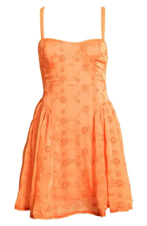ALL IN FAVOR Eyelet Lace Fit & Flare Mini Dress - Tangerine