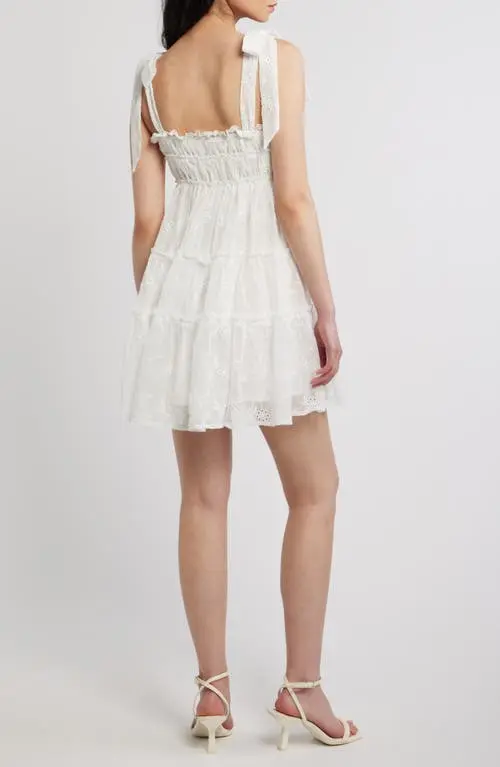 ALL IN FAVOR Tiered Eyelet Mini Sundress With Tie Straps - Ivory