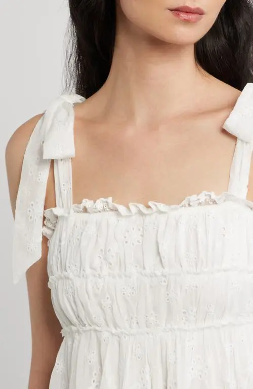 ALL IN FAVOR Tiered Eyelet Mini Sundress With Tie Straps - Ivory