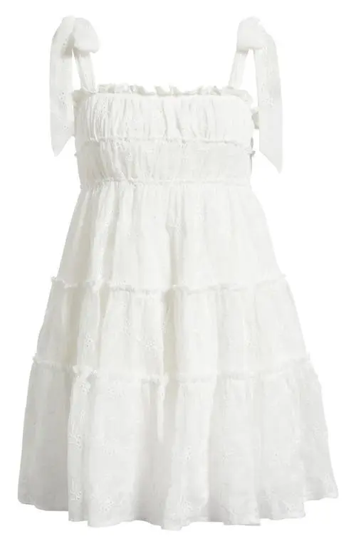 ALL IN FAVOR Tiered Eyelet Mini Sundress With Tie Straps - Ivory