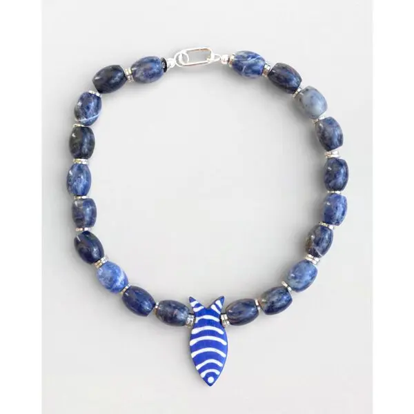 BY LILLA Poseidon Beaded Necklace With Fish Pendant - Navy