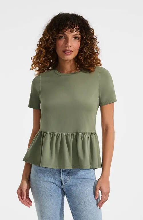 LANDS' END Short Sleeve Lightweight Jersey Crew Neck Peplum Tee - Sage