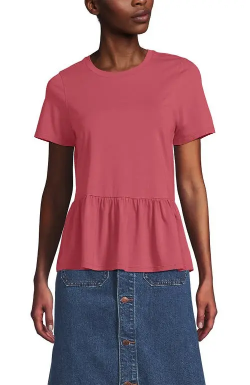 LANDS' END Short Sleeve Lightweight Jersey Crew Neck Peplum Tee - Soft Mojave Rose