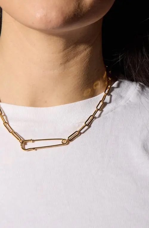 NICKEL & SUEDE Safety Pin Necklace - Silver