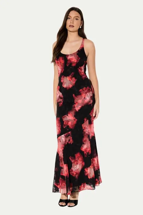 MISSPAP Burnout Scoop Neck Bias Maxi Dress - Multi