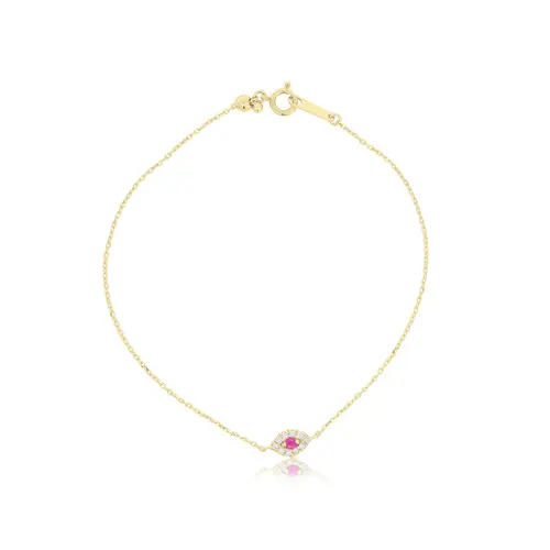 THE LOVERY FINE JEWELRY Mini Evil Eye And Diamond Bracelet In 18k Yellow Gold - Ruby
