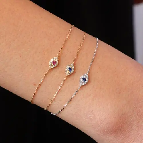 THE LOVERY FINE JEWELRY Mini Evil Eye And Diamond Bracelet In 18k Yellow Gold