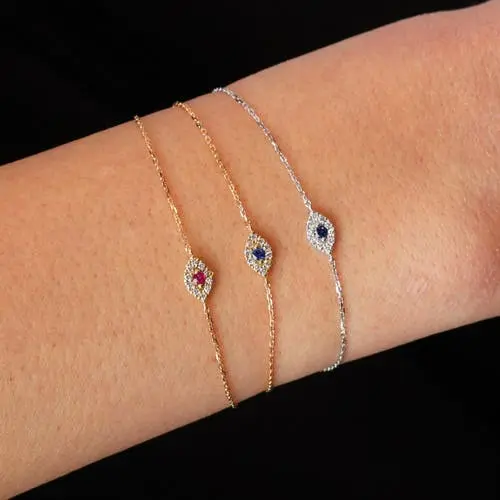 THE LOVERY FINE JEWELRY Mini Evil Eye And Diamond Bracelet In 18k Yellow Gold