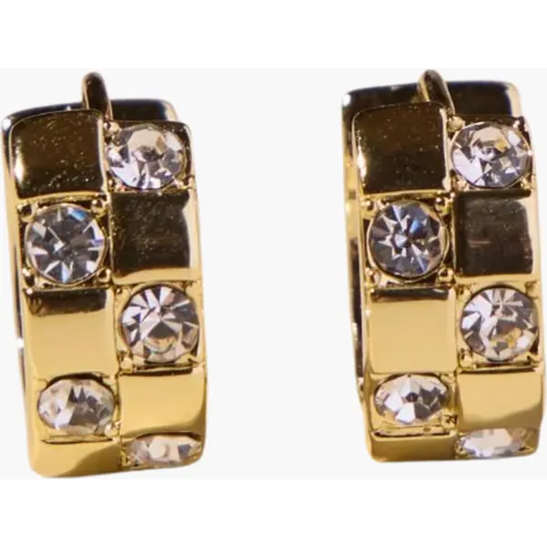 NICKEL & SUEDE Pavé Checkered Huggies - Gold