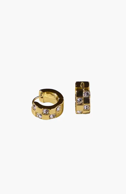 NICKEL & SUEDE Pavé Checkered Huggies - Gold