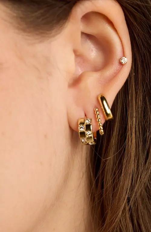 NICKEL & SUEDE Pavé Checkered Huggies - Gold