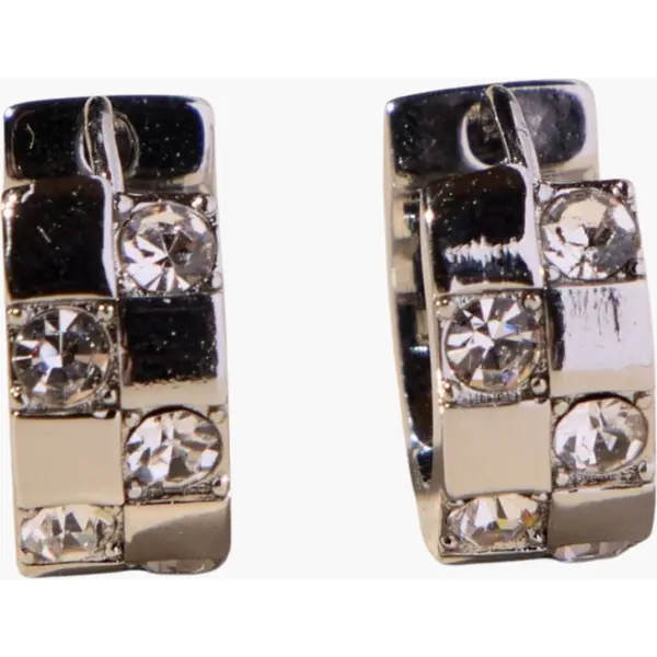 NICKEL & SUEDE Pavé Checkered Huggies - Silver