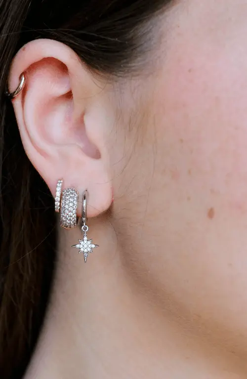 NICKEL & SUEDE Pavé Dome Huggies