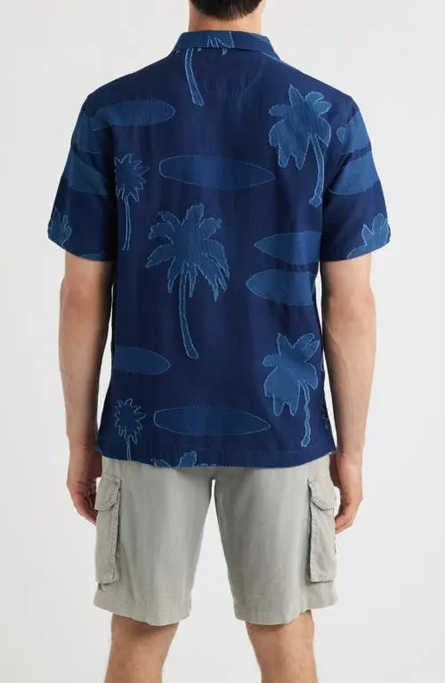 Tommy Bahama Destination Indigo Palm Tree Print Cotton Jacquard Camp Shirt