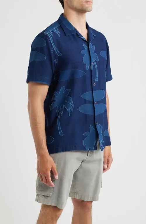 Tommy Bahama Destination Indigo Palm Tree Print Cotton Jacquard Camp Shirt