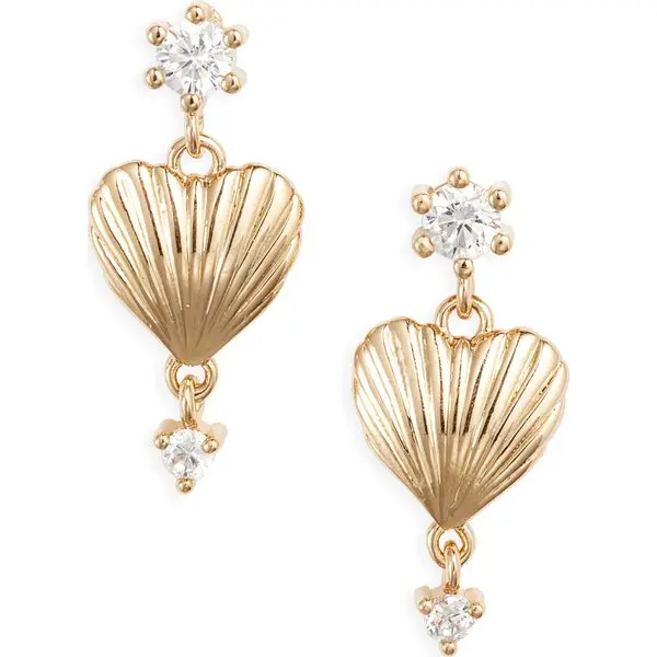 CHILD OF WILD Tides Cubic Zirconia Shell Heart Drop Earrings - Gold