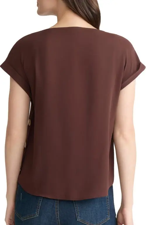 Jones New York Side Button Detail Top - Fudge