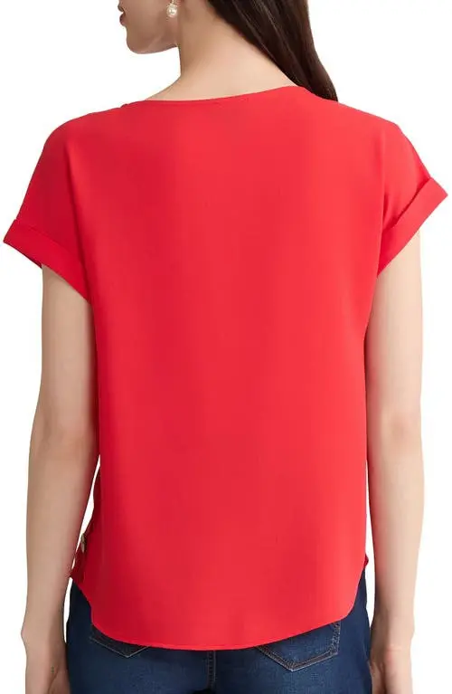 Jones New York Side Button Detail Woven Top - Rouge