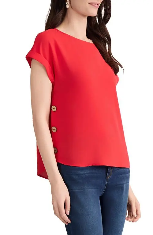 Jones New York Side Button Detail Woven Top - Rouge