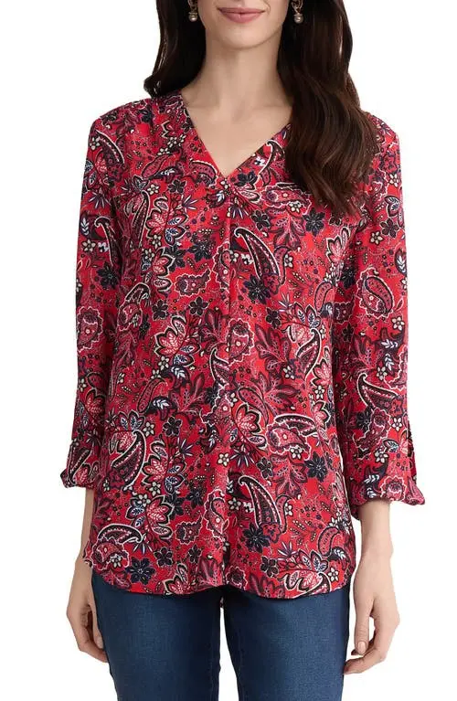 Jones New York Paisley Print Tunic With Roll-tab Cuffs - Rouge Multi