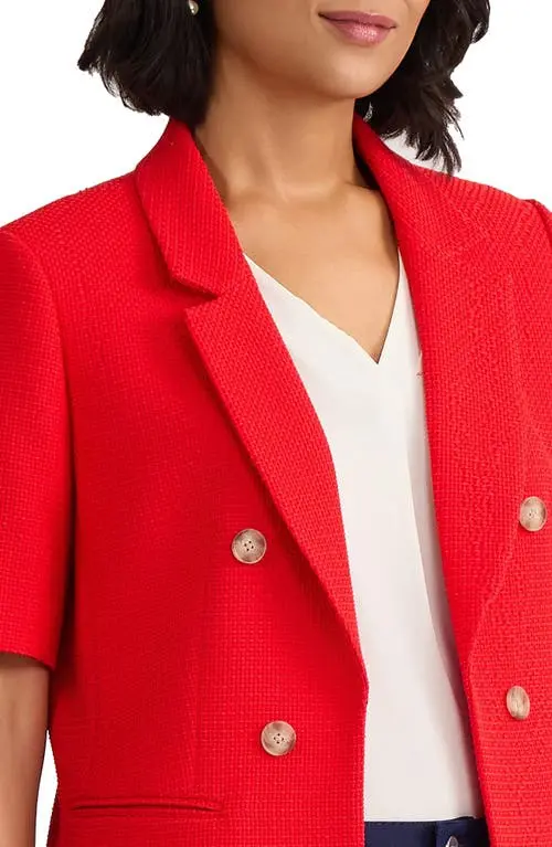 Jones New York Short Sleeve Double Breasted Textured Blazer
