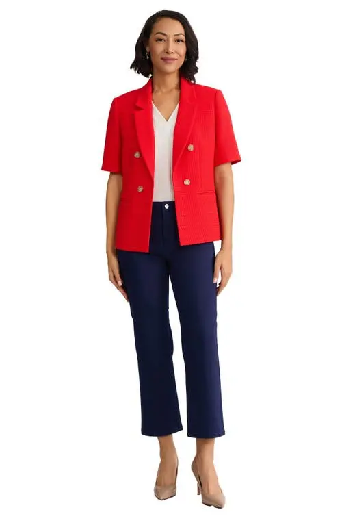 Jones New York Short Sleeve Double Breasted Textured Blazer