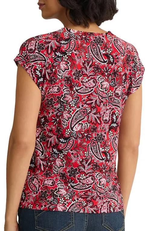 Jones New York Paisley Keyhole Crepe Knit Top